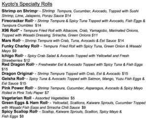 Kyoto Japanese Restaurant Menu, Prices and Locations